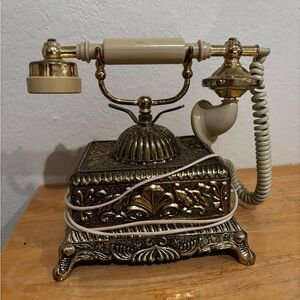 Office | Vintage Gold And Cream Rotary Telephone | Poshmark